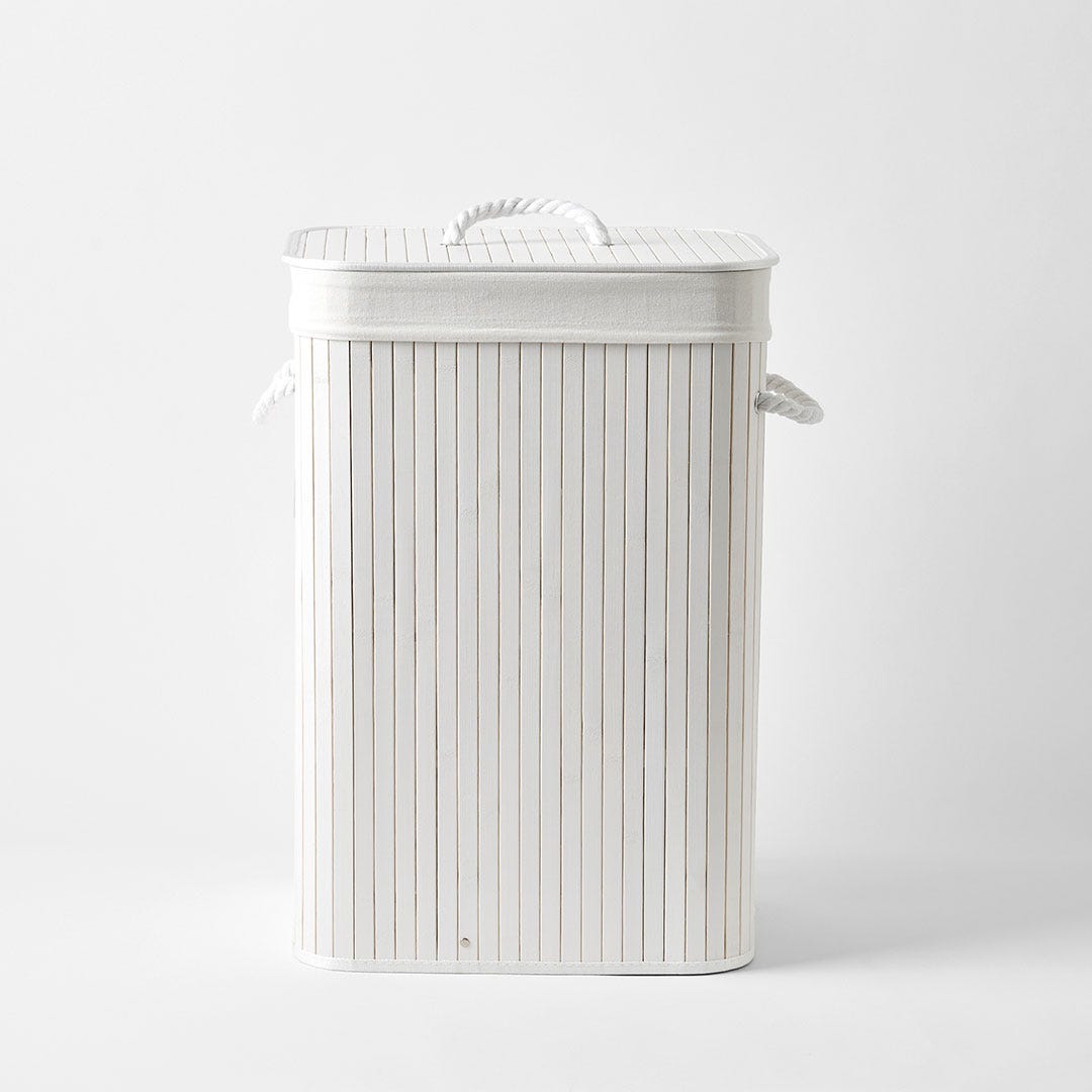 White Collapsible Bamboo Hamper with Rope Handles | Bed Bath N' Table
