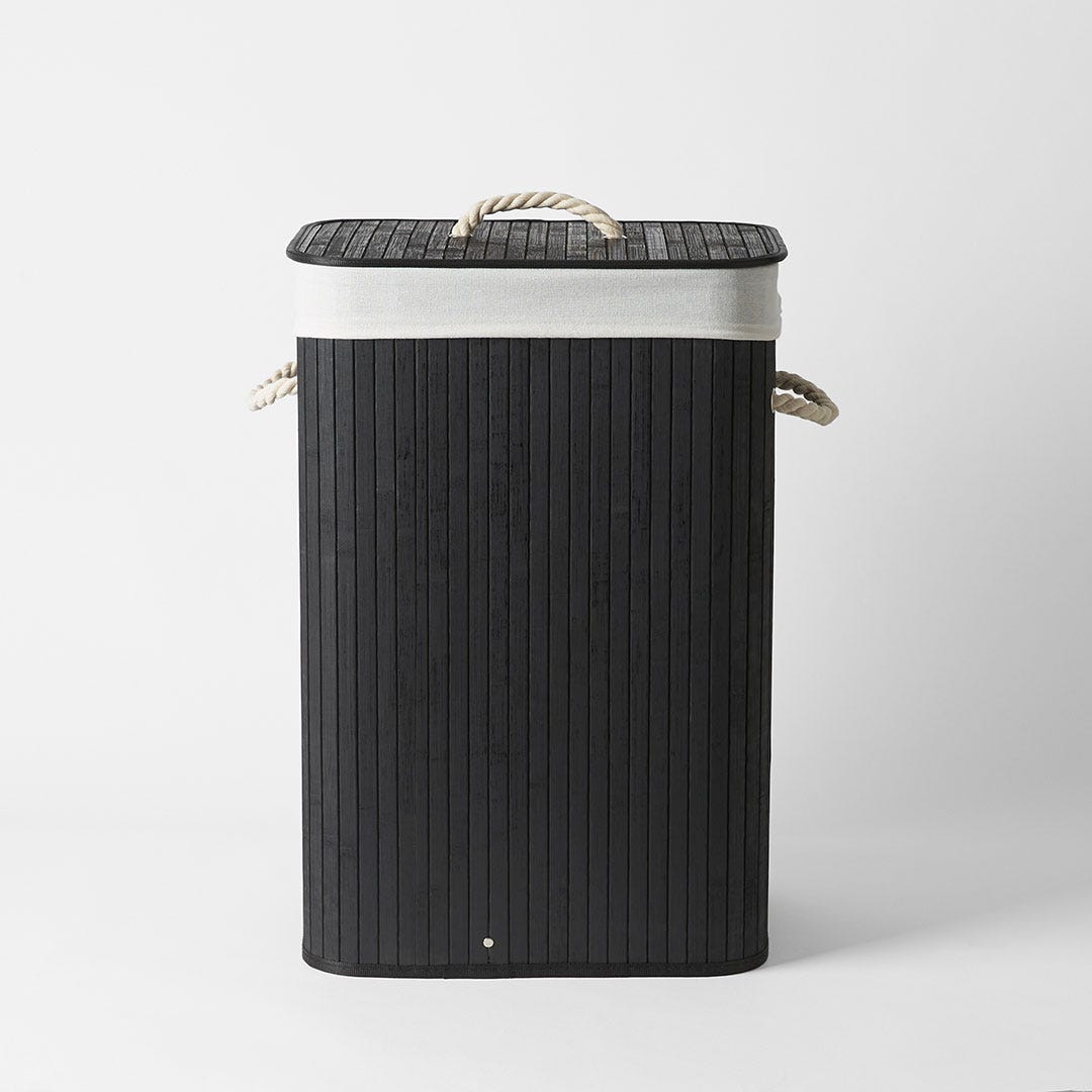 Black Collapsible Bamboo Hamper w Rope Handles - Bed Bath N' Table