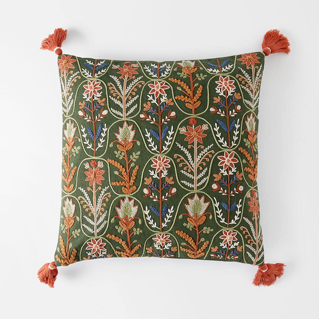 Shop Botany Embroidered Cushion - Sage/Multi Online | Bed Bath N' Table