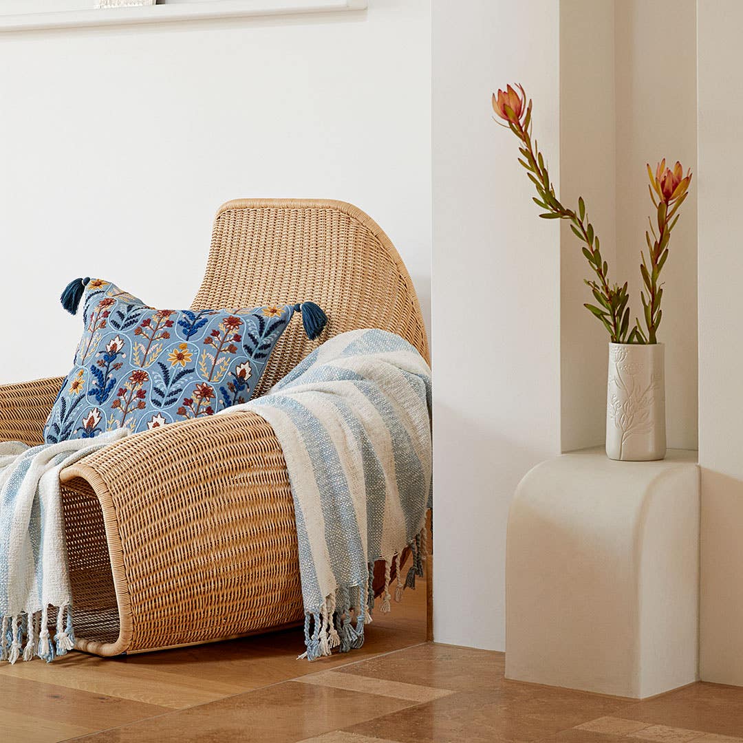 Shop Botany Embroidered Cushion - Blue/Multi Online | Bed Bath N' Table