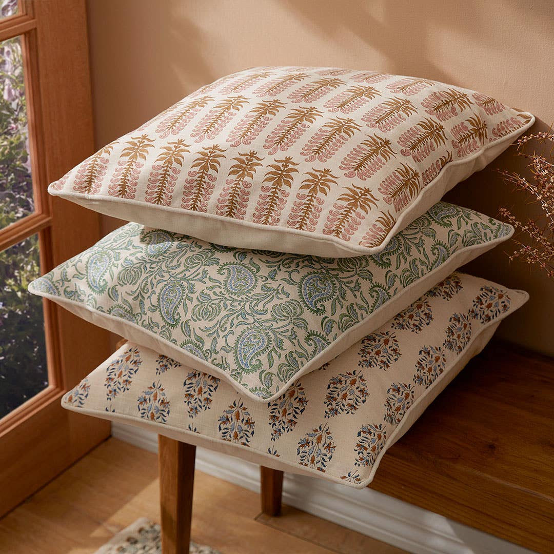 Shop Aarvi Wood Block Cushion - Blue Online | Bed Bath N' Table