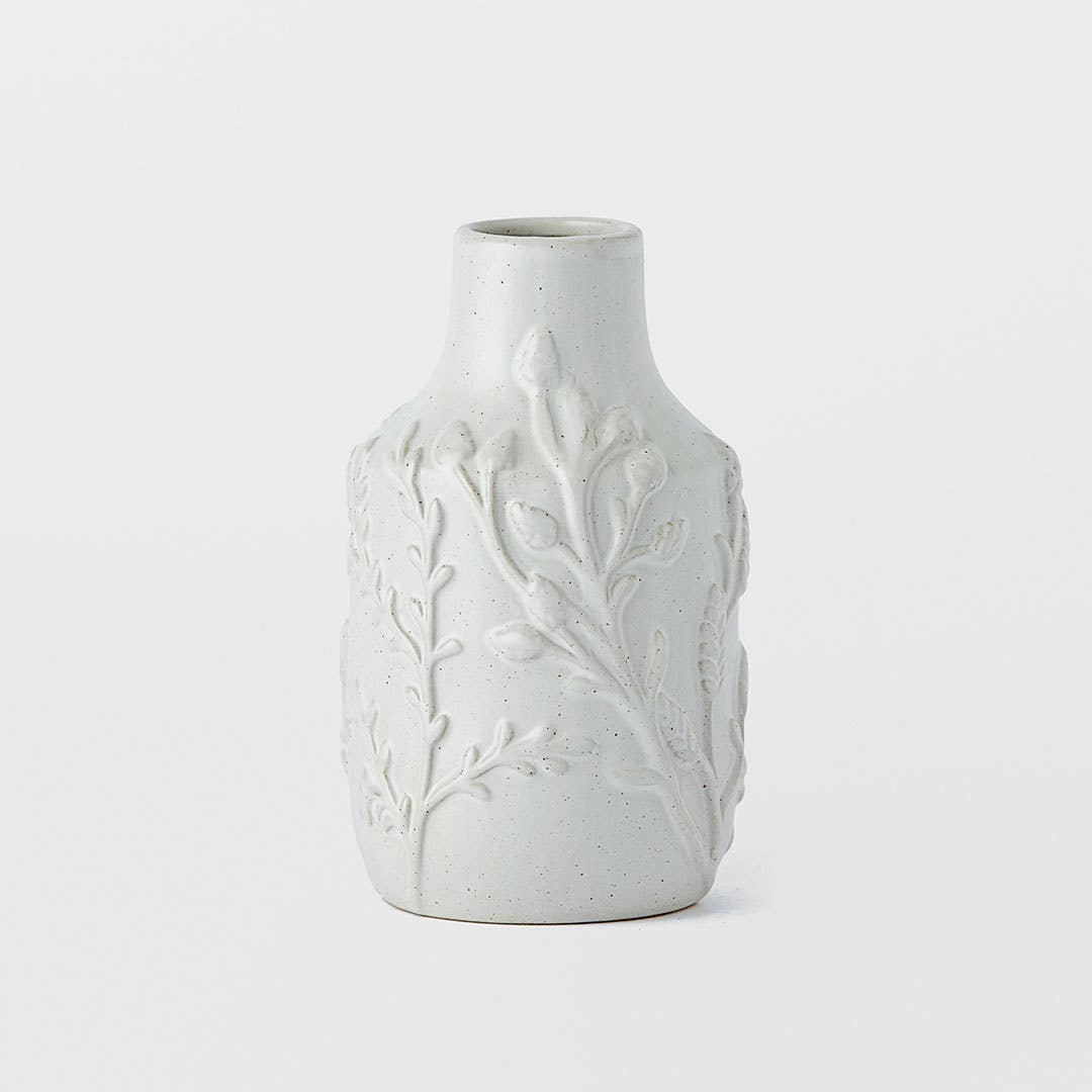 Shop Lucia Embossed Ceramic Vase Medium - White Online |Bed Bath N' Table