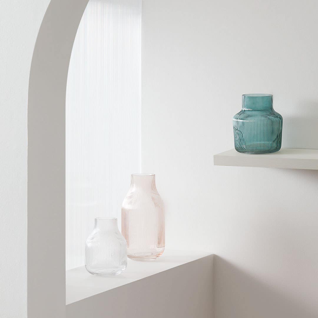 Shop Bennett Ribbed Glass Vase Small - Clear Online | Bed Bath N' Table