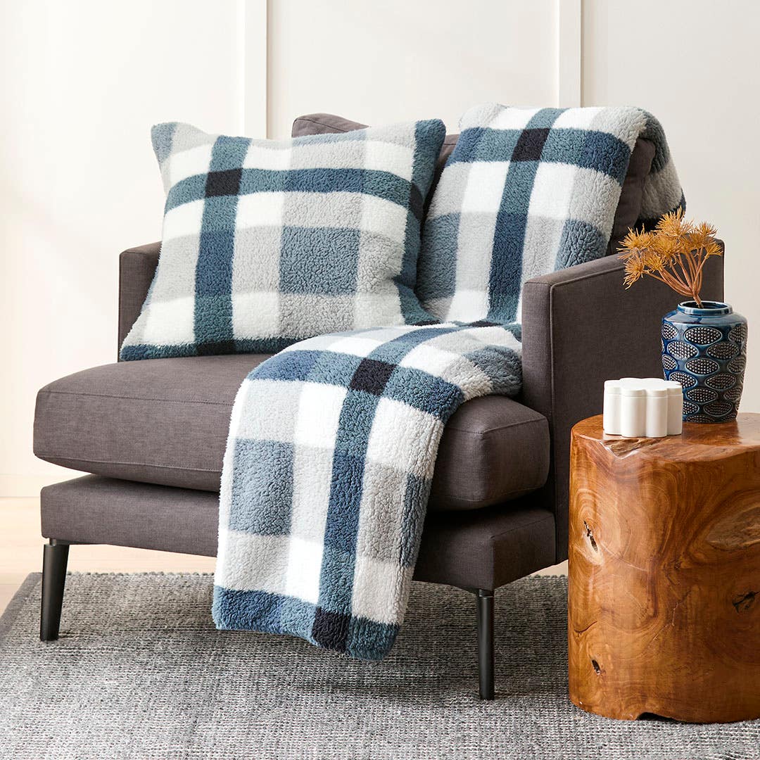 Shop Check Super Soft Throw - Blue Online | Bed Bath N' Table