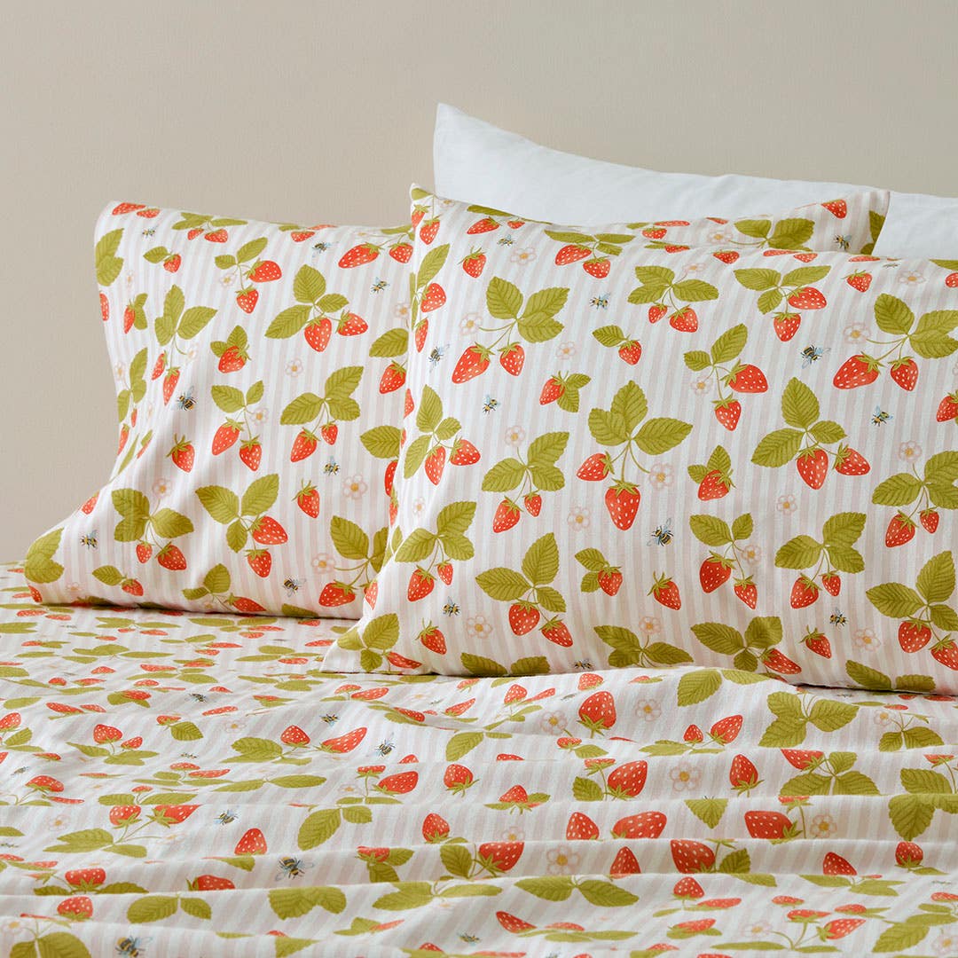 Shop Strawberry Stripe Sheet Set - Green/Red/Blush Online | Bed Bath N ...