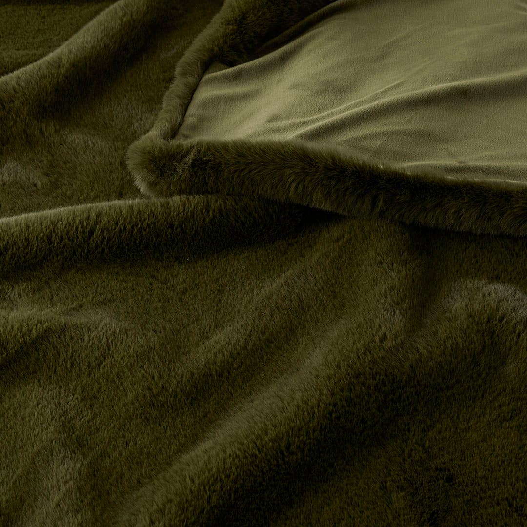 Shop Luxury Faux Fur Throw - Moss Online | Bed Bath N'Table