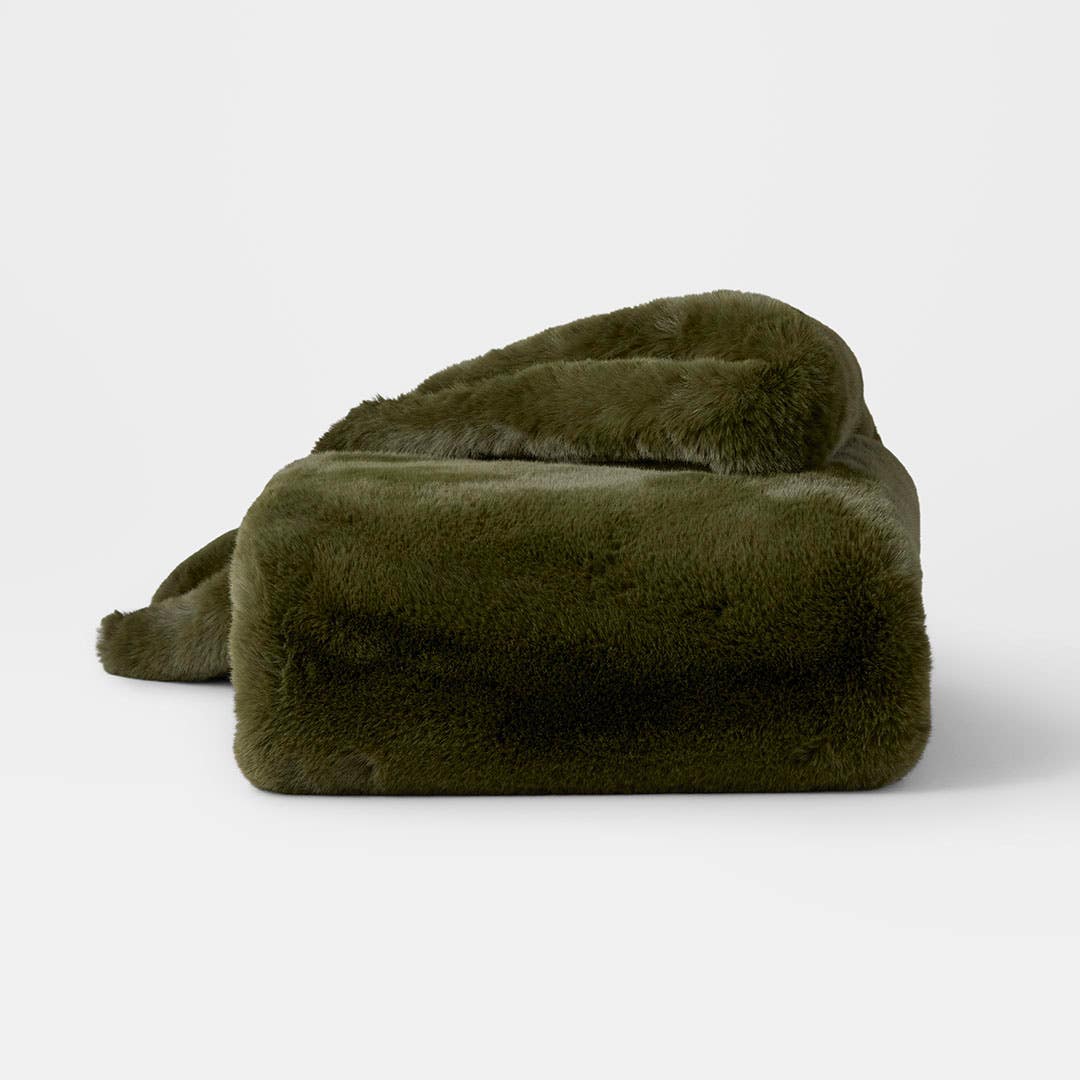 Shop Luxury Faux Fur Throw - Moss Online | Bed Bath N'Table
